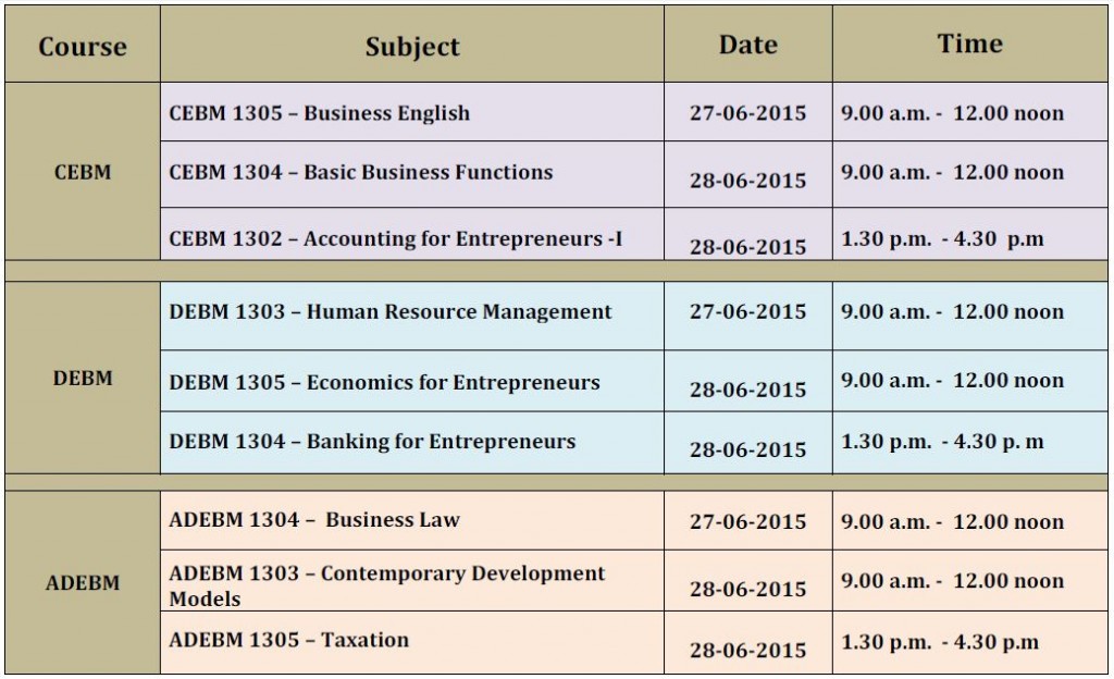 Exam Schedule | Department of Entrepreneurship