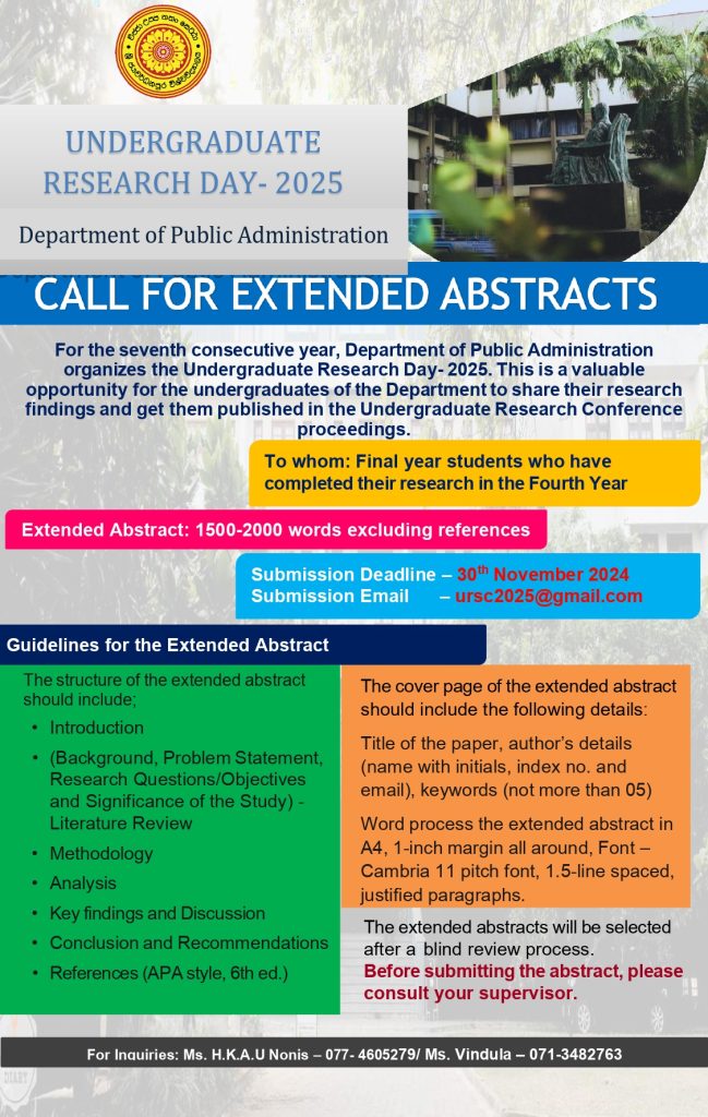 Call for Extended Abstract – Undergraduate Research Day- 2025 ...