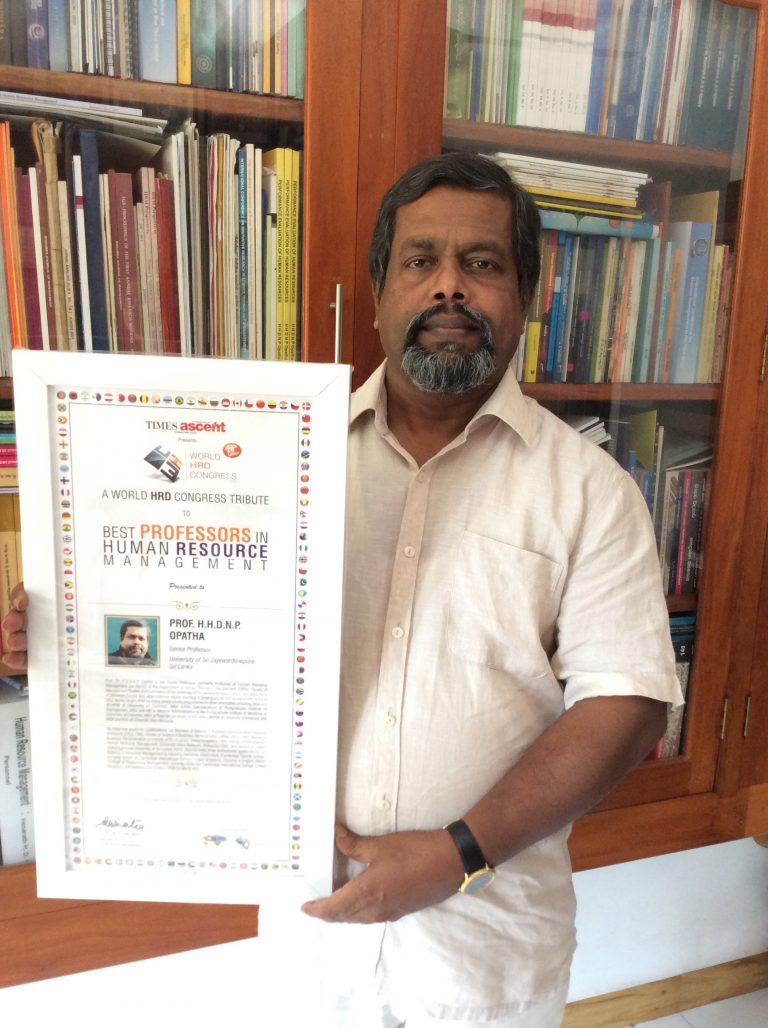 World HRD Congress presented Prof. HHDNP Opatha with the BEST PROFESSOR ...